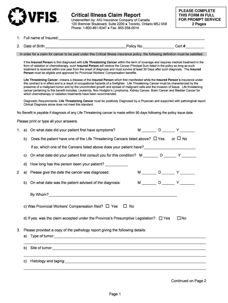 Fillable Online On-Duty Cancer Claim Form - VFIScom Fax Email Print ...
