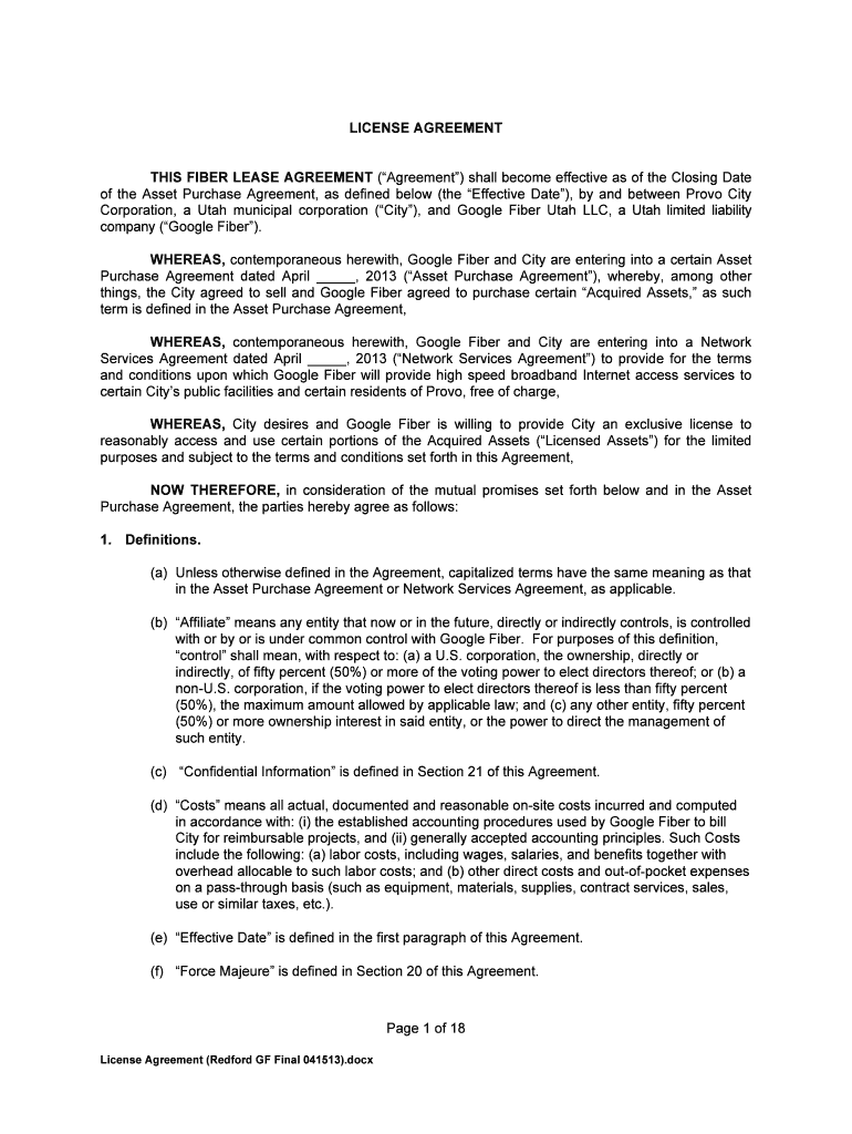 Fillable Online License Agreement Redford GF Final 041513 - City of ...
