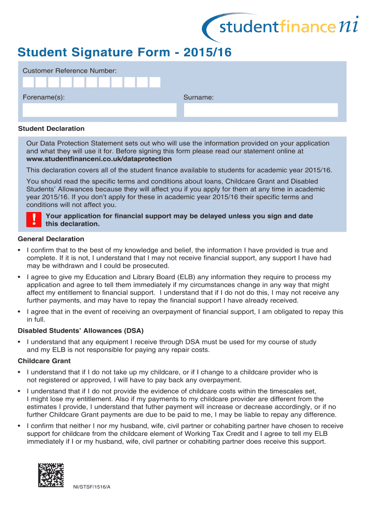 Fillable Online SFNI - Student Signature Form - Student Finance NI Fax ...