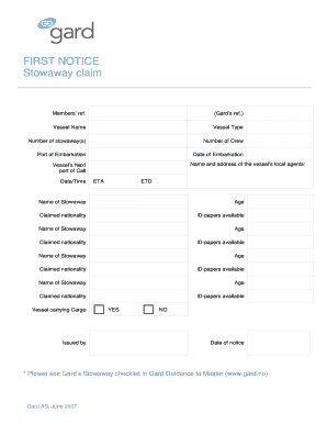 Fillable Online FIRST NOTICE OF - Gard Fax Email Print - pdfFiller