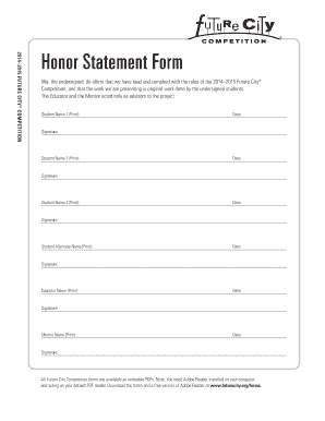Fillable Online futurecity Honor Statement Form - Future City ...