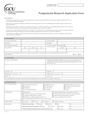 Fillable Online gcu ac GCU Research bApplicationb Form - Glasgow ...