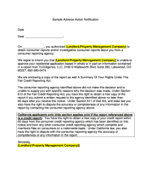 Fillable Online Sample Adverse Action Notification Fax Email Print ...