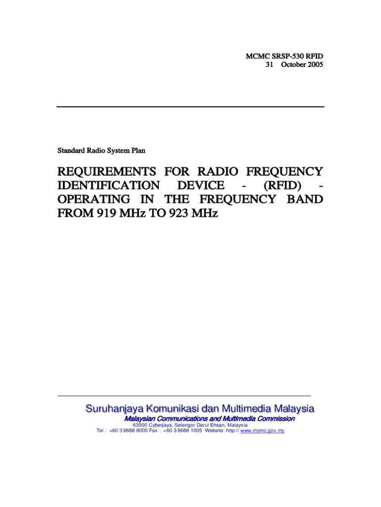 Fillable Online MCMC SRSP-RFID REQUIREMENTS FOR RADIO FREQUENCY ...