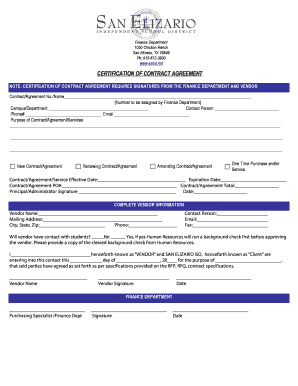 Fillable Online CERTIFICATION OF CONTRACT AGREEMENT Fax Email Print ...