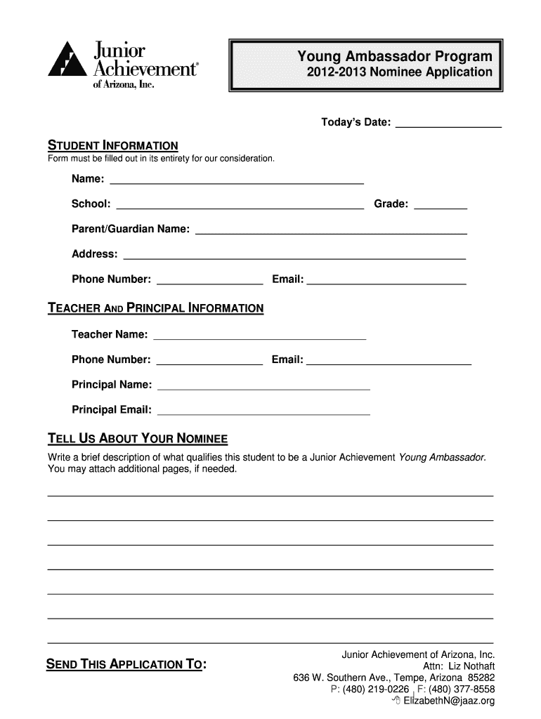 Fillable Online jaaz Young Ambassador bProgramb - jaaz Fax Email Print - pdfFiller
