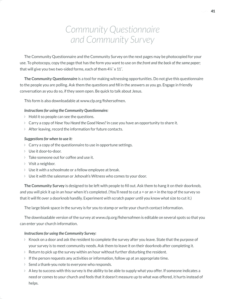 Fillable Online clp Community Questionnaire and Community Survey ...