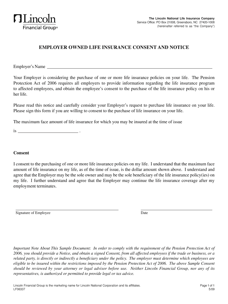 Fillable Online Employer owned life insurance consent and notice ...