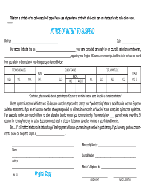 Fillable Online NOTICE OF INTENT TO SUSPEND Fax Email Print - pdfFiller