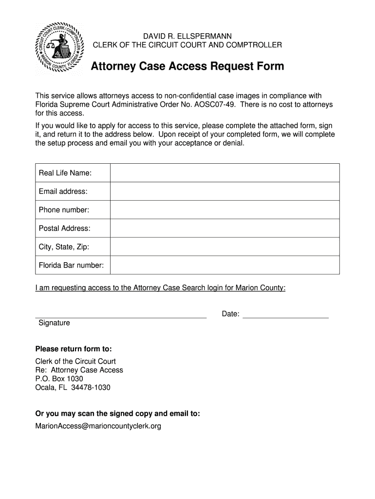 Fillable Online marioncountyclerk Attorney Case Access Request Form ...
