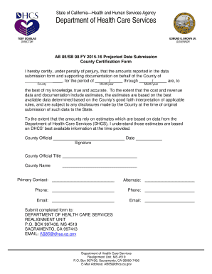 Fillable Online dhcs ca Public Hospital 2015-16 Certification Form ...