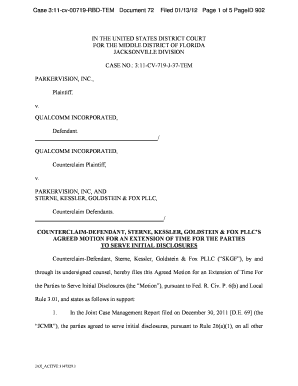 Fillable Online Consent Motion to Extend Time for Parties to Serve Initial Disclosures Fax Email ...