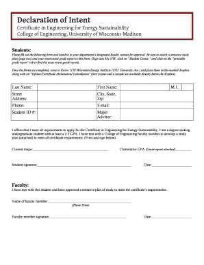 Fillable Online energy wisc Declaration of intent and study plan ...