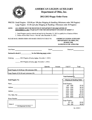 Fillable Online alaohio 20122013 Poppy Order Form - alaohio Fax Email ...