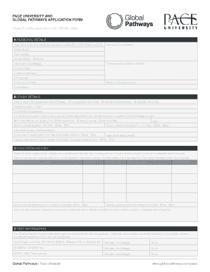 Fillable Online PACE UNIVERSITY AND GLOBAL PATHWAYS APPLICATION FORM ...