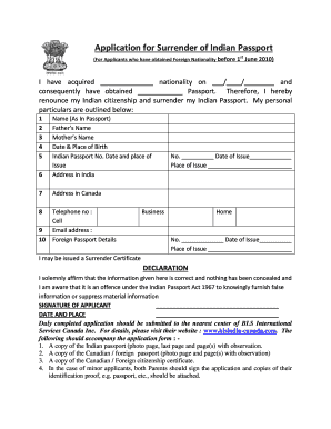 Fillable Online cgivancouver Application for Surrender of Indian ...