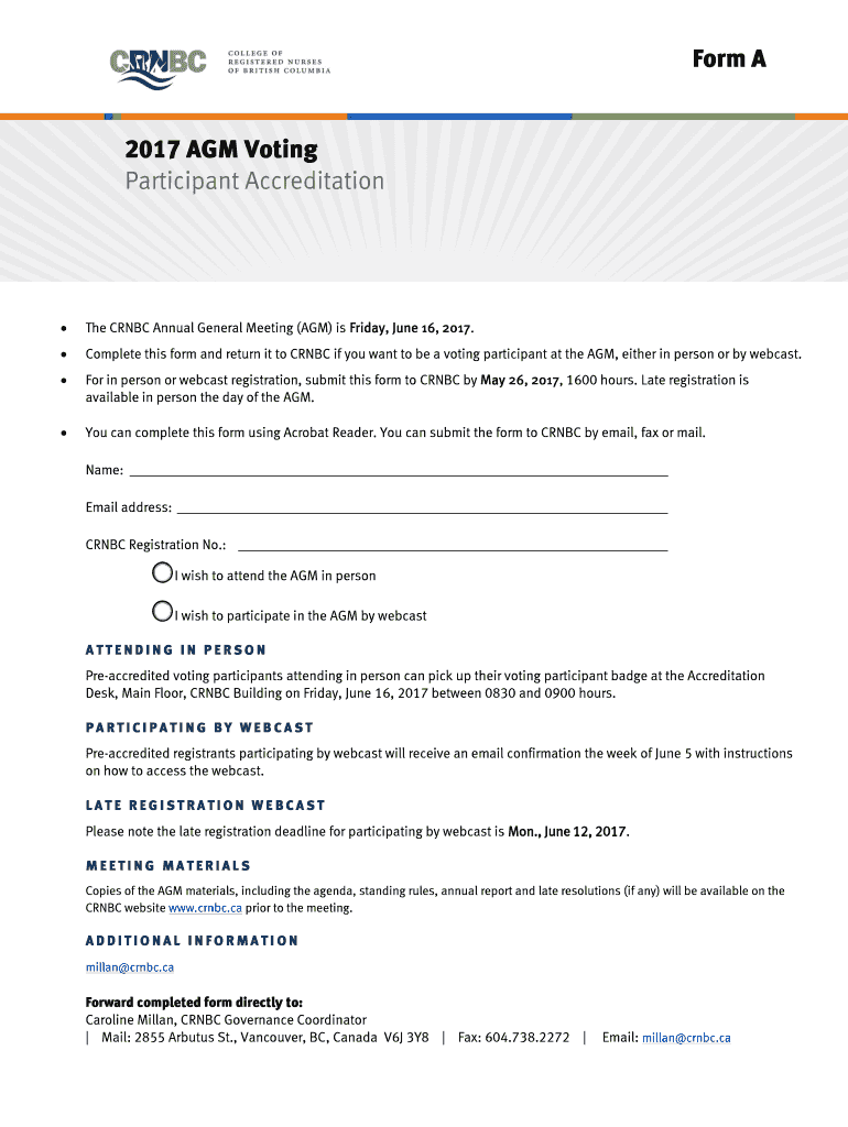 Fillable Online crnbc AGM voting participant accreditation form. AGM ...