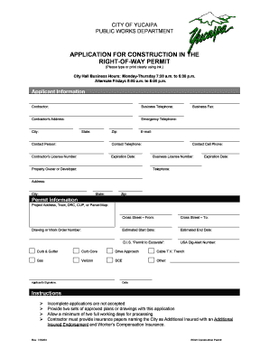 Fillable Online yucaipa Encroachment permits - City of Yucaipa Fax ...