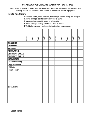 Fillable Online CYSA PLAYER PERFORMANCE EVALUATION - BASKETBALL Fax ...
