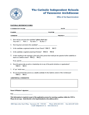 Fillable Online Teachers Pastoral Reference Form Fax Email Print ...
