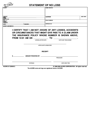 Fillable Online 37 Statement of No Loss Fax Email Print - pdfFiller