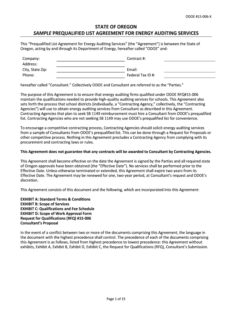 Fillable Online oregon STATE OF OREGON SAMPLE PREQUALIFIED LIST AGREEMENT - oregon Fax Email ...
