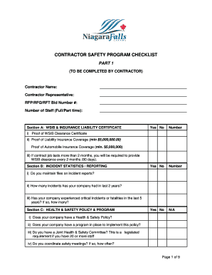 Fillable Online Contractor Safety Program Checklist - Niagara Falls Fax ...
