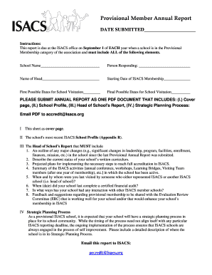 Fillable Online isacs Provisional Member Annual Report - isacs Fax ...