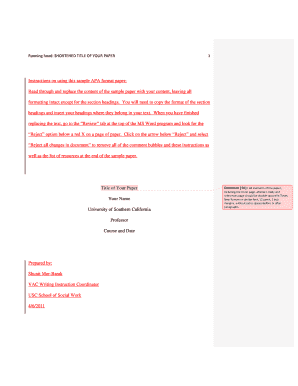 Fillable Online Instructions on using this sample APA format paper: Fax ...