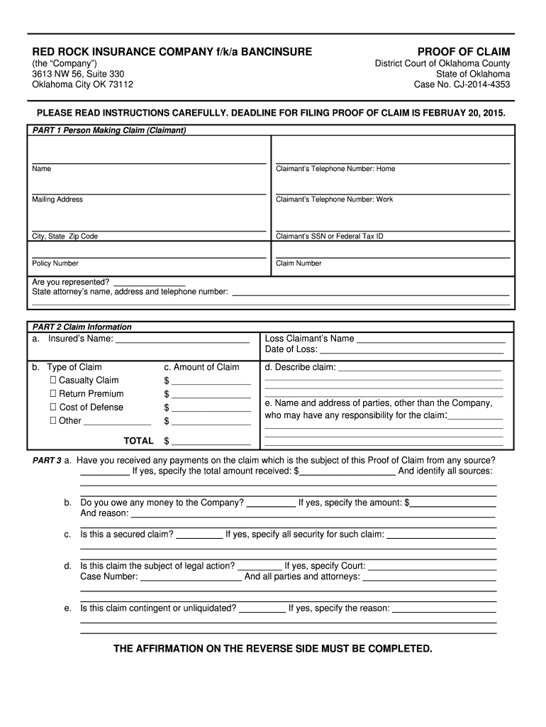 Fillable Online Proof of Claim bformb and instructions Fax Email Print - pdfFiller