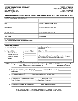 Fillable Online PROOF OF CLAIM Fax Email Print - pdfFiller