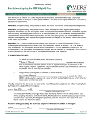 Fillable Online Resolution Adopting the MERS Hybrid Plan Fax Email ...