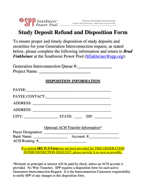 Fillable Online Study Deposit Refund and Disposition Form Fax Email ...
