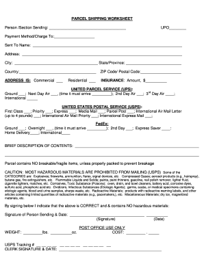 Fillable Online PARCEL SHIPPING WORKSHEET Fax Email Print - pdfFiller