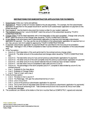 Fillable Online INSTRUCTIONS FOR SUBCONTRACTOR APPLICATION FOR PAYMENTS ...