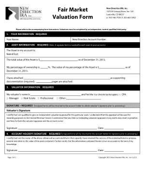Fillable Online Fair Market Valuation Form - Self Directed IRA Fax ...