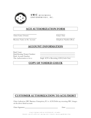 Fillable Online Ach authorization form account information copy of ...