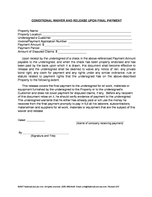 Fillable Online CONDITIONAL WAIVER AND RELEASE UPON bb ...