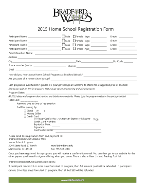Fillable Online bradwoods 2015 Home School Registration Form - Bradford ...