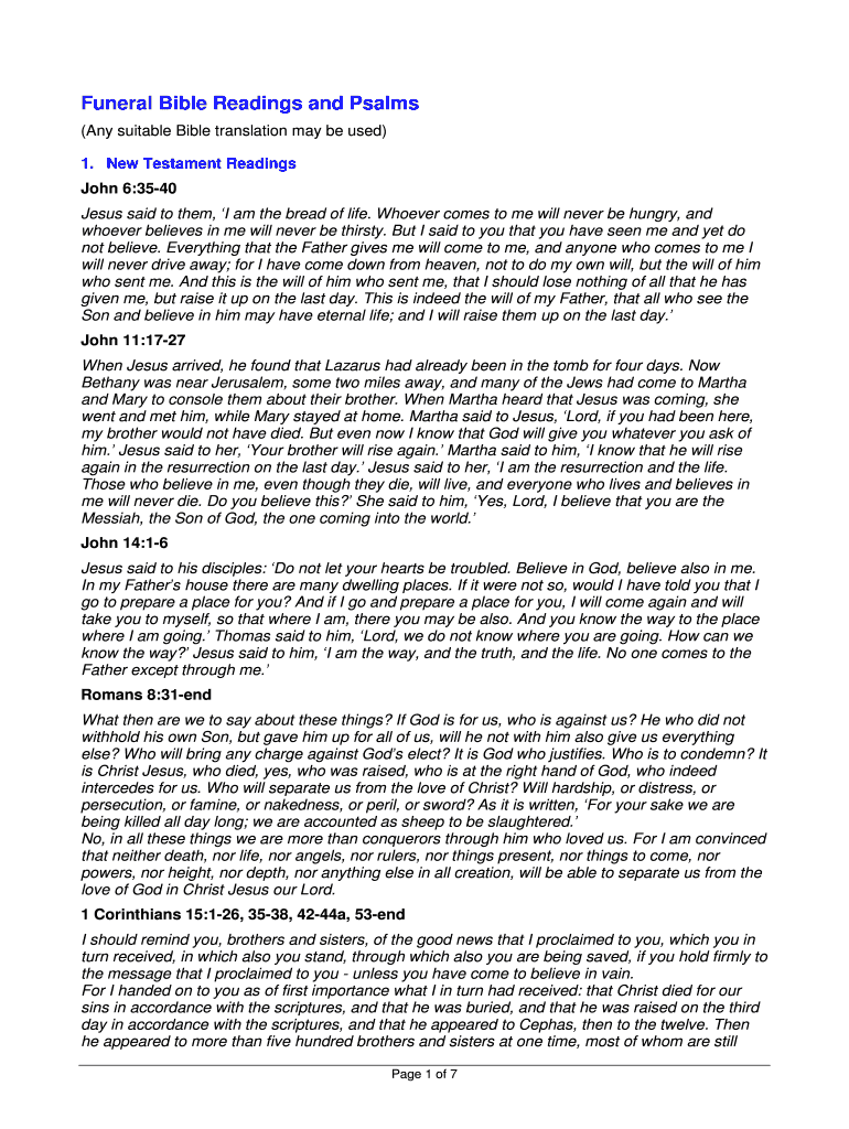 Fillable Online Funeral Bible Readings and Psalms Fax Email Print ...
