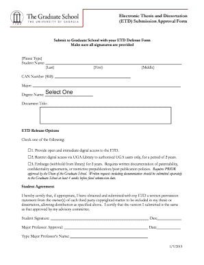 Fillable Online grad uga ETD Submission Approval Form - UGA Grad Studies Fax Email Print - pdfFiller