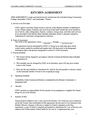 Fillable Online Commercial Kitchen Contract - Columbia Gorge Community ...