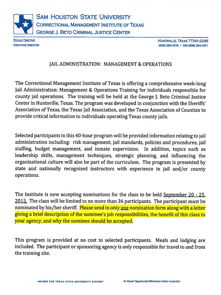 Fillable Online CORRECTIONAL MANAGEMENT INSTITUTE OF TEXAS Fax Email ...