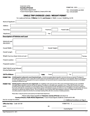 Fillable Online Single Trip Oversize Load Weight Permit 2014 December 2014 Permit application ...