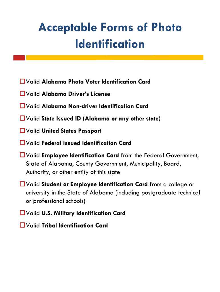 Fillable Online Mc ala Acceptable Forms Of Photo Identification Mc 