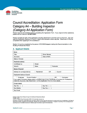 Fillable Online bpb nsw gov Council Accredited Certifiers Council Accreditation: Application ...