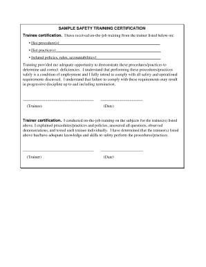 Fillable Online oshatrain SAMPLE SAFETY TRAINING CERTIFICATION Trainee ...
