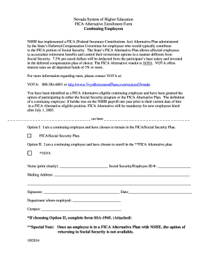 Fillable Online bcn-nshe FICA Alternative Enrollment Form Fax Email Print - pdfFiller