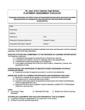 Fillable Online Placement Assessment Checklist Fax Email Print - pdfFiller