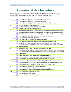 Fillable Online Secondary Learning Style Inventory Fax Email Print ...